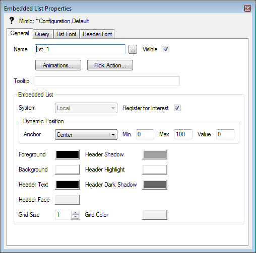 Mimics Guide - Editing an Embedded Query List (Editing Objects on a Mimic)